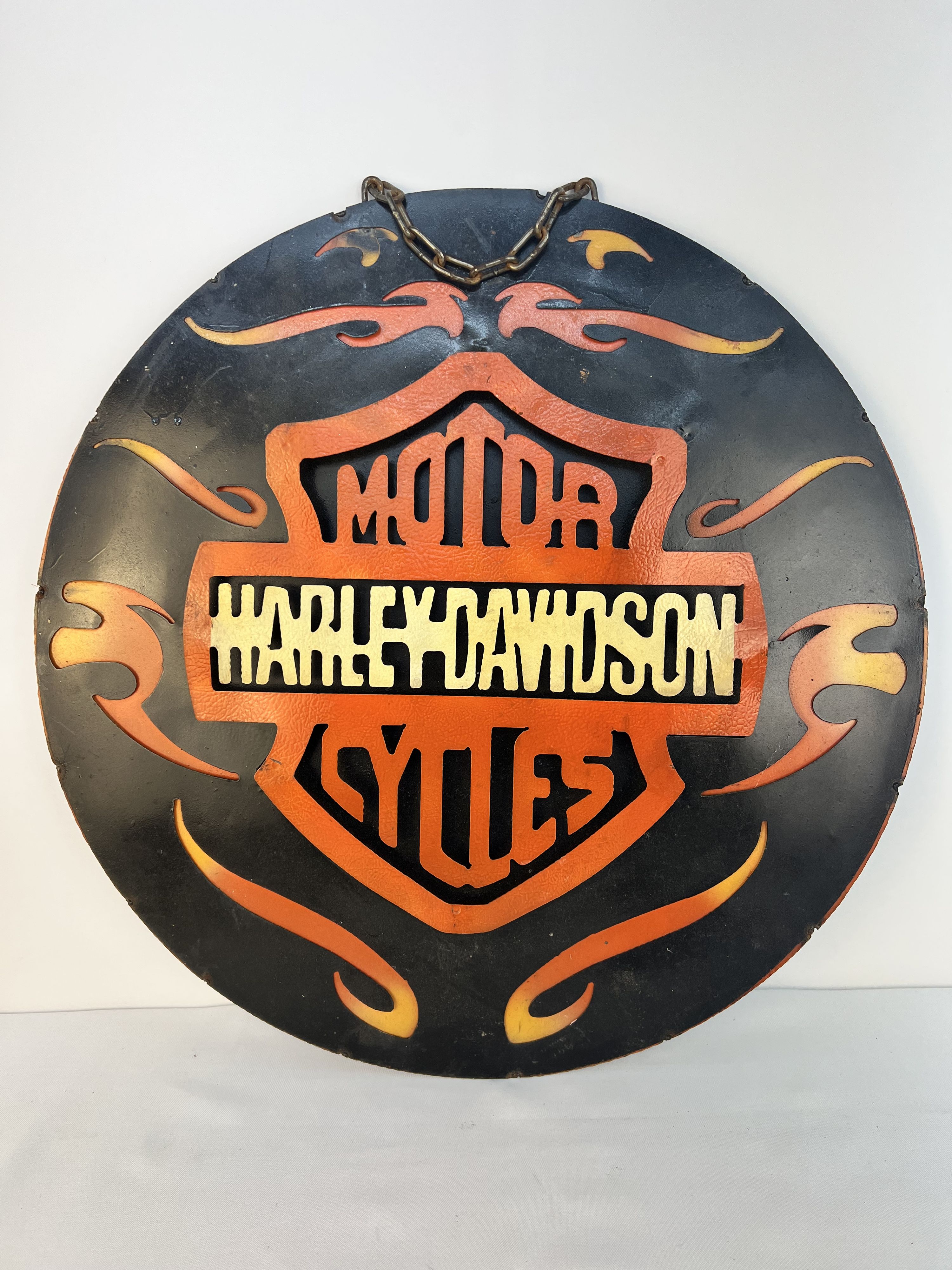Harley-Davidson Metal Wall Sign Flame Design Bar & Shield Logo Garage